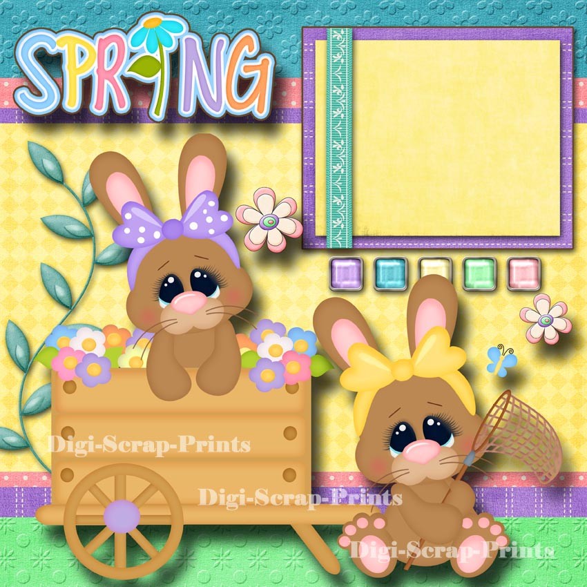 SPRING ~ 2 premade scrapbook pages paper piecing layout printed 12x12 ...