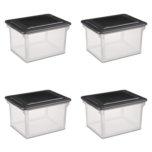 Set of 4 Plastic File Box Black Storage Organizers Clear View ...