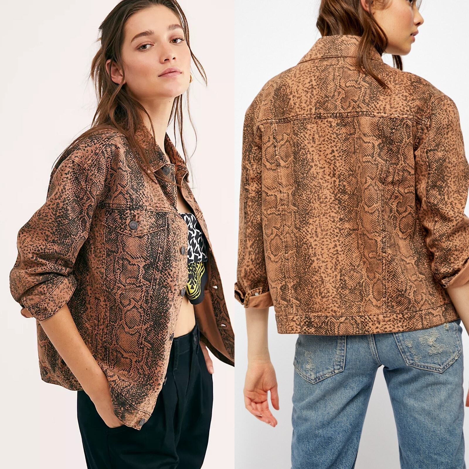 Free People Snake Trucker Jean Denim Jacket Relax Fit… - Gem