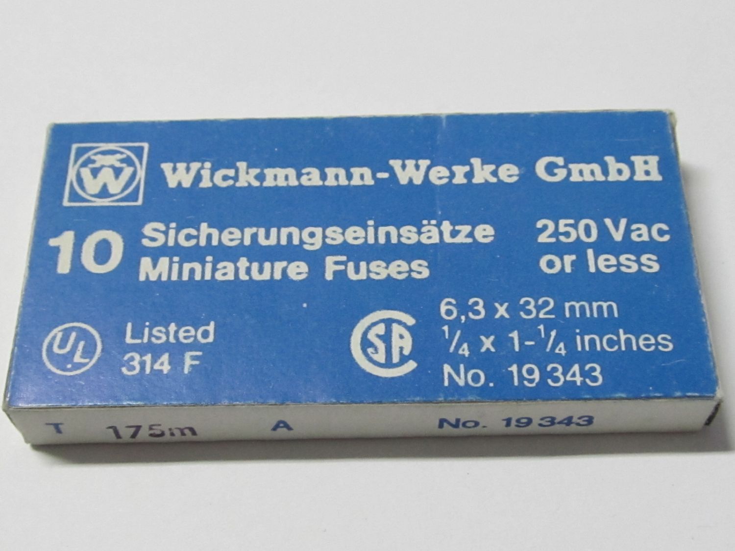 10 Stück/pcs - 6,3x32 T 175mA 0,175A Träge 250V WICKMANN FEINSICHERUNG ...