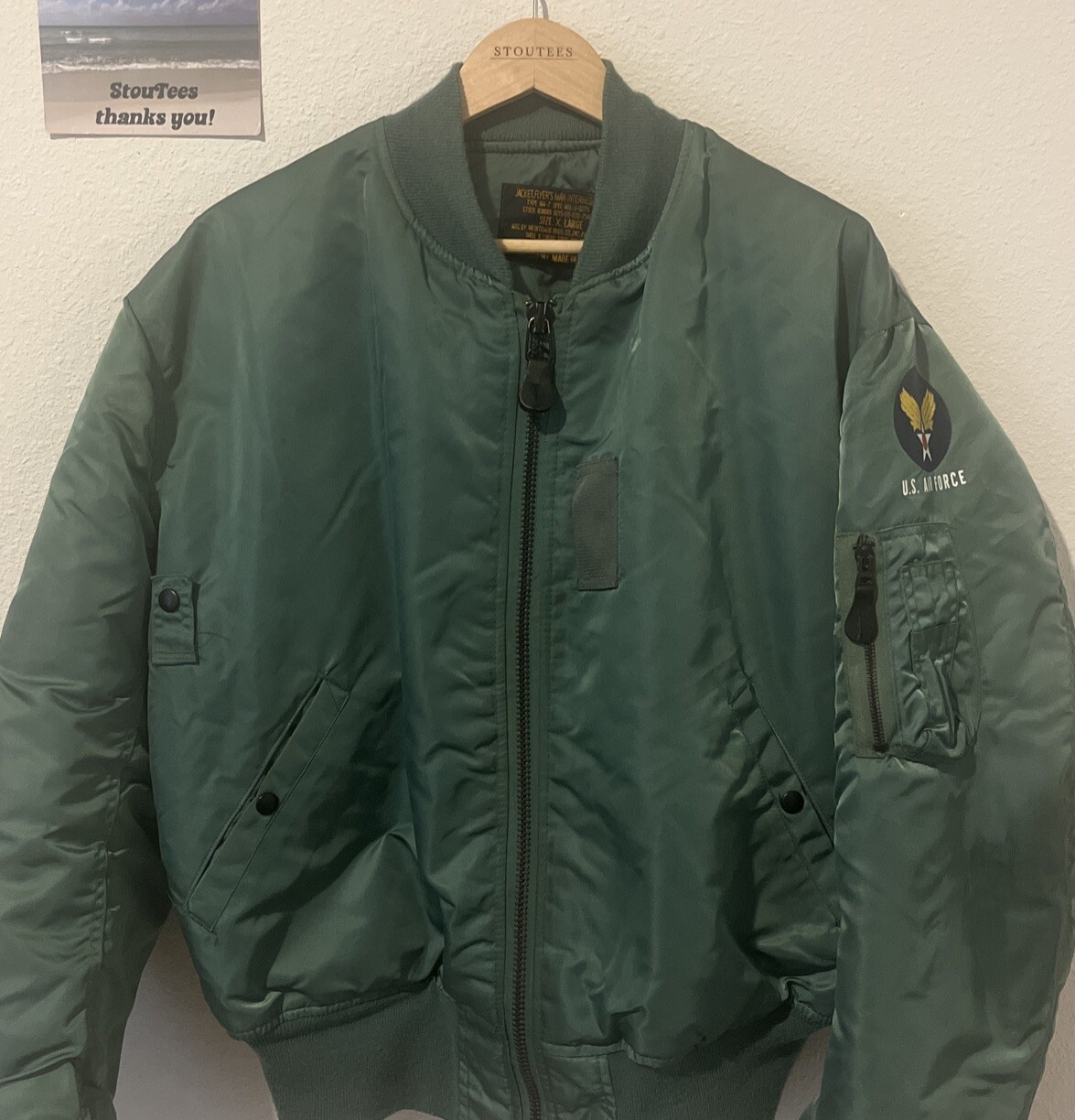 Mens Replica VTG USAF Green Bomber Winter Jacket Pilot Top Gun Military ...