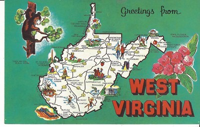 POSTCARD POINTS OF INTEREST MAP OF WEST VIRGINIA | eBay