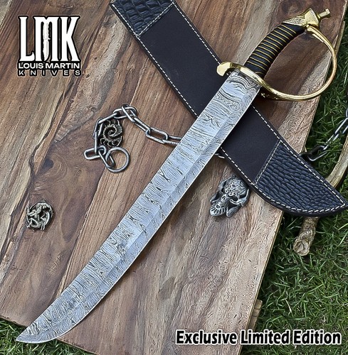 LMK Hand Forged Twist Damascus Sword Stag Leather Rare Brass Guard | eBay