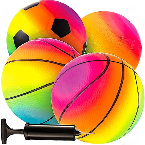 Bedwina Mini Rainbow Sports Balls - 5 Inch (Pack of 4) Inflatable Vinyl ...