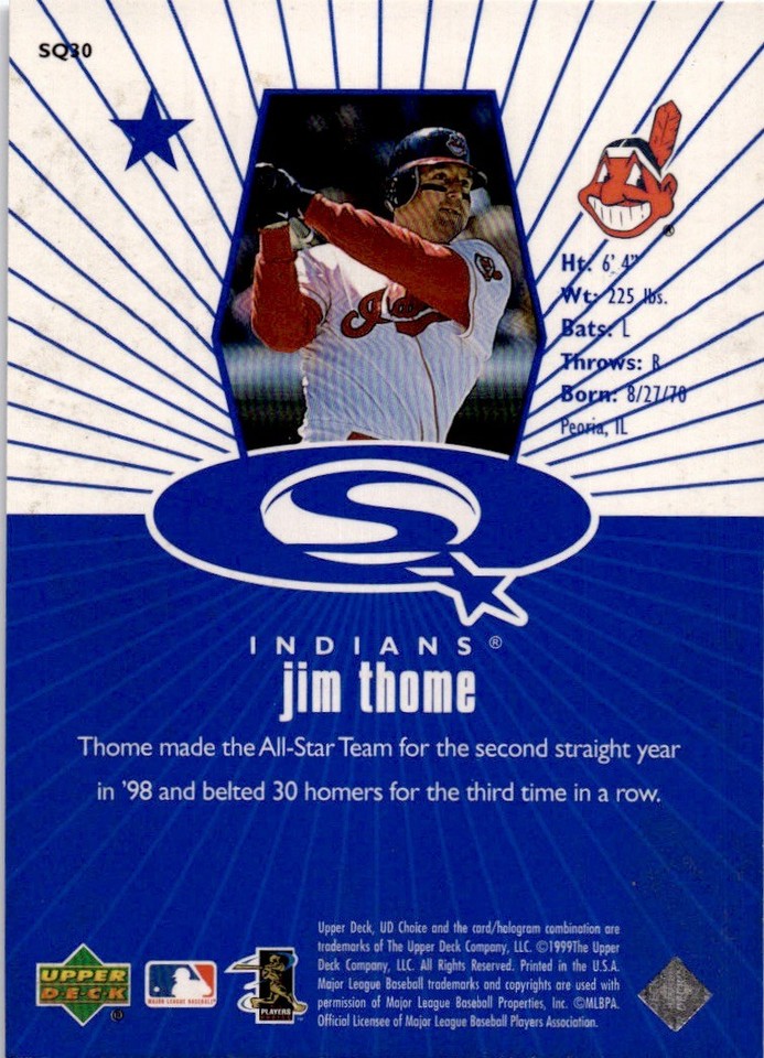 1999 UD Choice #SQ30 Jim Thome StarQuest Blue | eBay