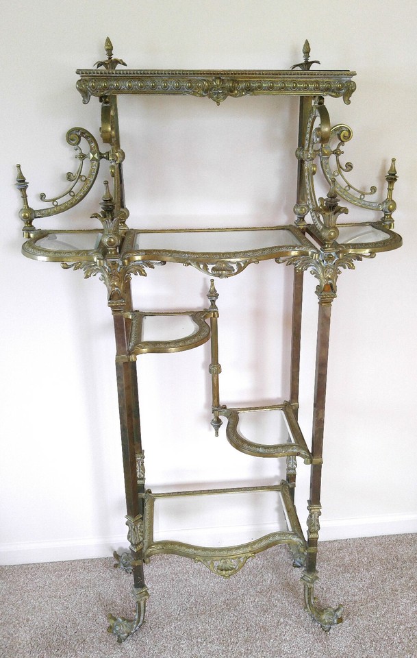 Antique Victorian Display Stand Brass Etagere Glass Shelf Koi Fish ...