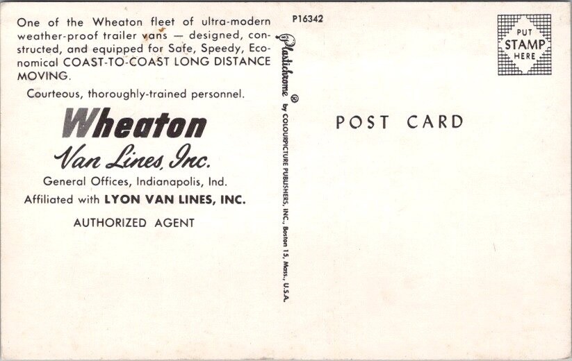 c1950s WHEATON VAN LINES Advertising Postcard Moving Trucks / Lyon ...