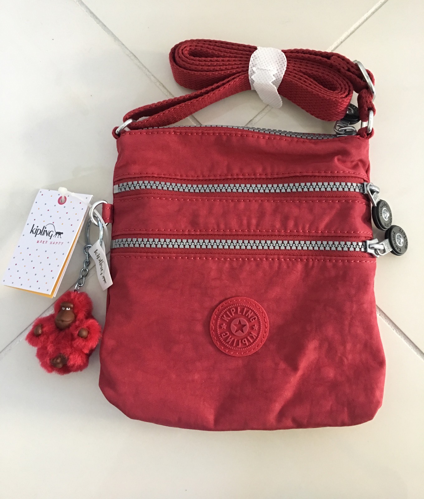 NWT KIPLING Alvar XS Crossbody Bag Travel Scarlet Red Nylon Monkey | eBay