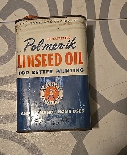 Vintage Pol-mer-ik Linseed Oil, Metal Can, Great Color Advertising ...