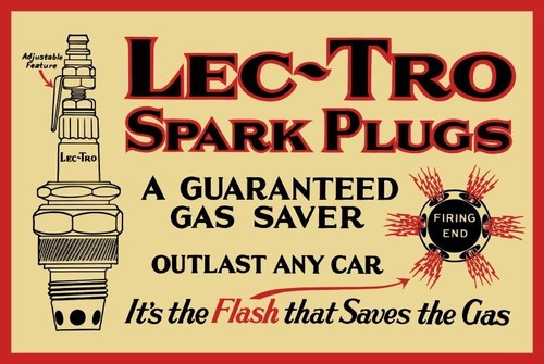 LEC-TRO Spark Plugs, Flash Saves Gas Metal Sign 24"x36" USA STEEL XL ...
