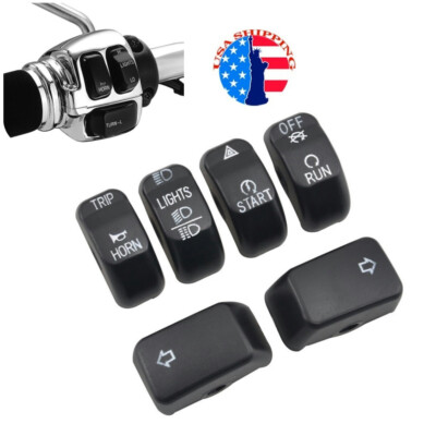 Black 6PCS Hand Control Buttons Switch Cap For Harley Dyna Softail ...
