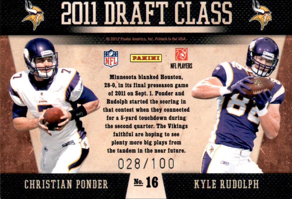 2011 Playoff Contenders Draft Class Gold #16 Christian Ponder Kyle ...