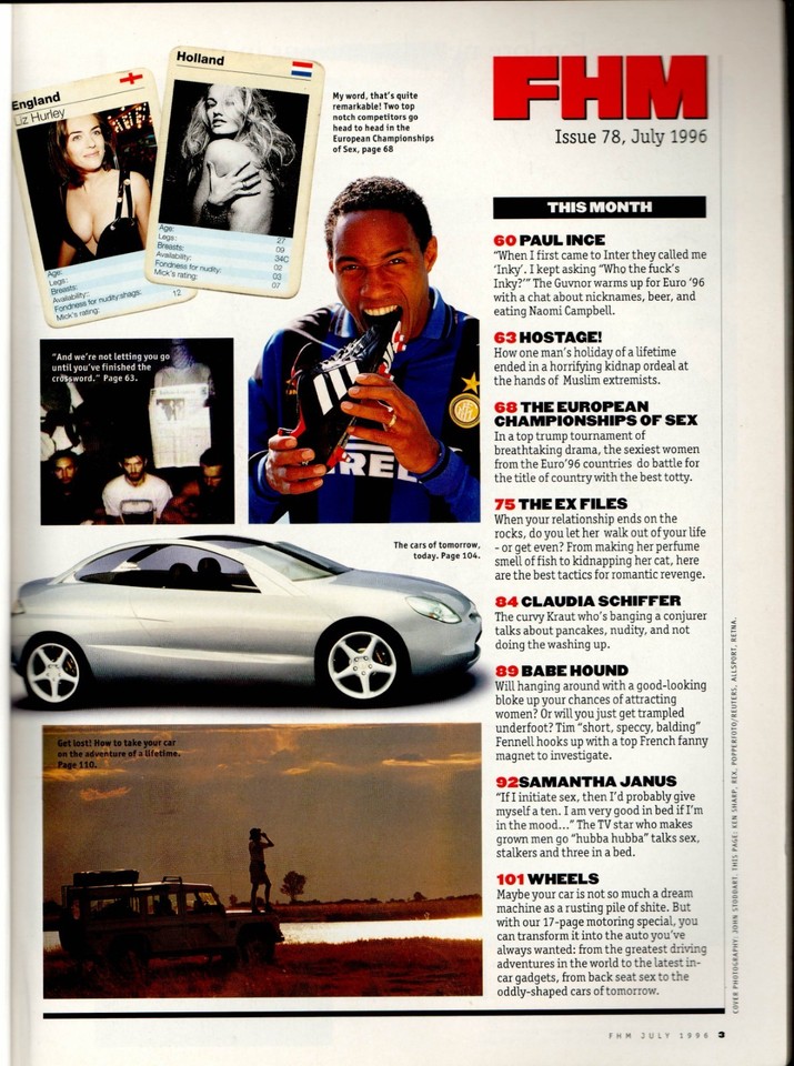 FHM (UK) - July 1996 - Samantha Janus, Claudia Schiffer, Paul Ince ...