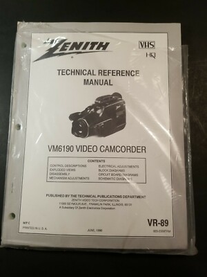 Zenith Technical Reference Manual Model VM6190 Video Camcorder F2 | eBay