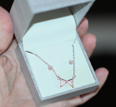 City Rox Cubic Zirconia BOW Pendant Necklace & Stud Earring Set Gift ...