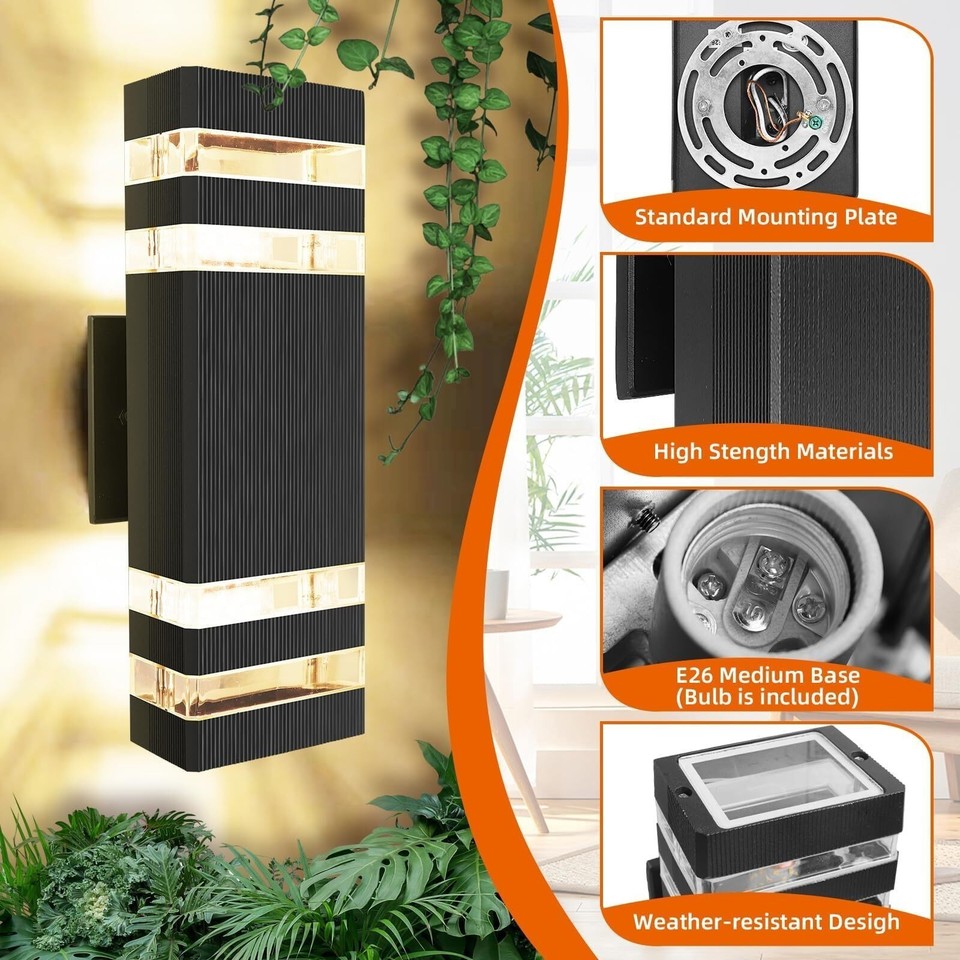 1-6Pcs LED Up Down Wall Light Outdoor Dual Wall Lamp Fixture Dusk to ...