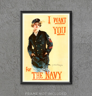 US NAVY - I Want You Recruiting Poster Print Sailor Join Christy Woman ...