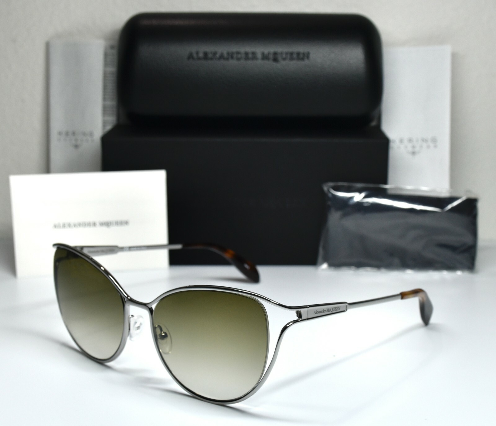 ALEXANDER MCQUEEN EDGE AM0194S 003 SILVER GRADUATE GREEN CAT EYE ...