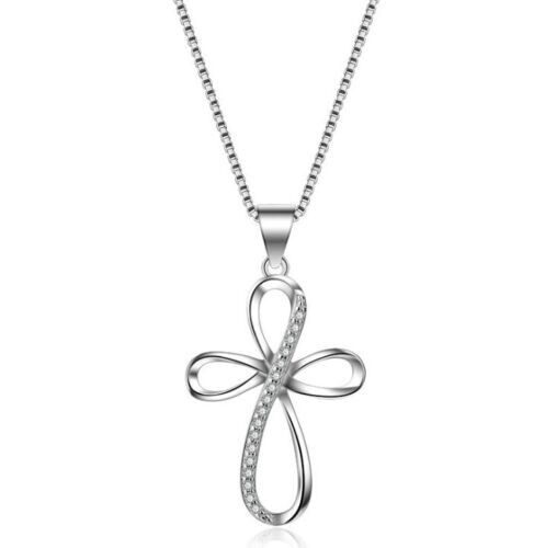 050Ct Lab Created Diamond Round Infinity Cross Pendant 14K White Gold ...