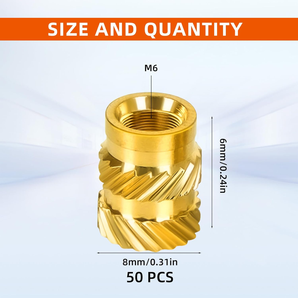 M6 Threaded Inserts, M6 X 6Mm X 8Mm Metric Knurled Nuts, 3D Printing ...