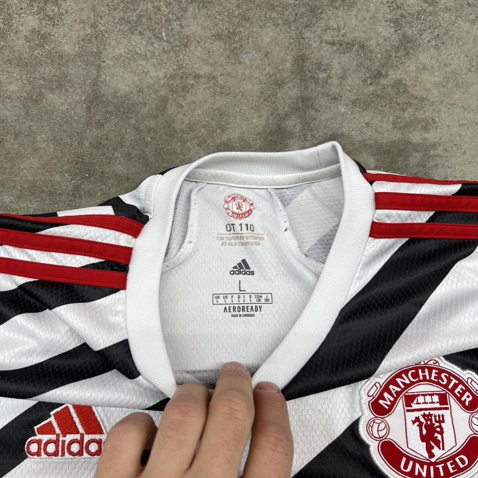 vintage adidas manchester united striped chevy soccer jersey size large ...