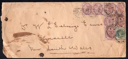 1901 GREENWICH GB UK QV 7 1/2d Perfins Postal Cover to NEWCASTLE NSW ...