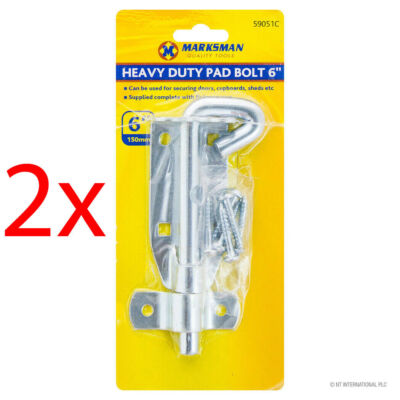 2 X 6" HEAVY DUTY PAD BOLT LOCK GARDEN SHED HOME SAFE WITH SCREWS STEEL ...