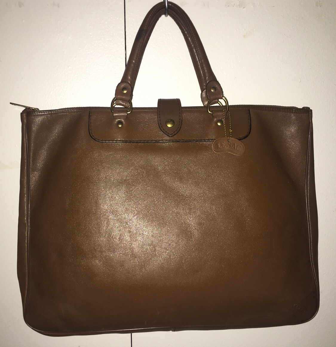 Le Sac Vintage By Ronay Tan Leather briefcase zip tote handbag Size ...