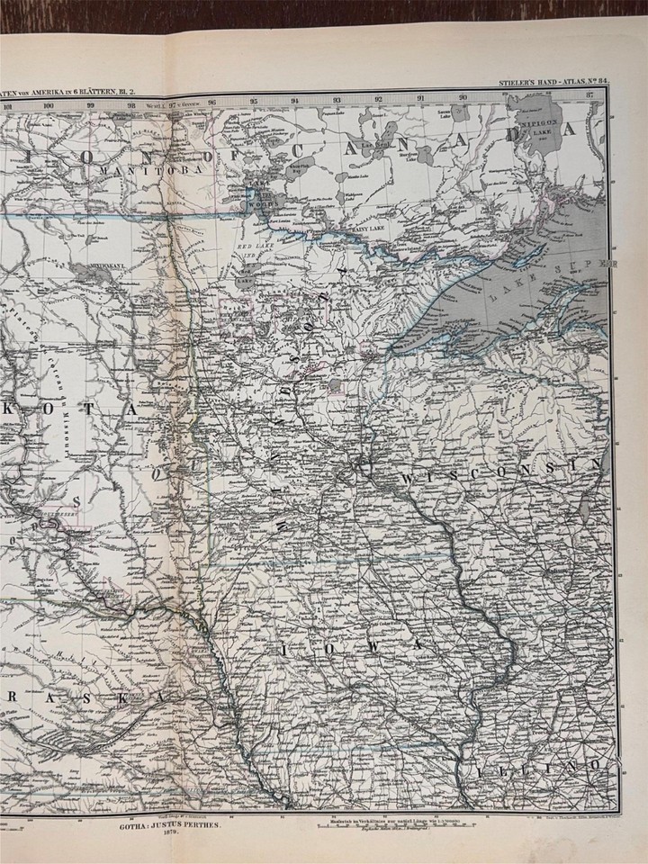 Midwest Minnesota Wisconsin Iowa Dakotas Nebraska 1880 Petermann ...