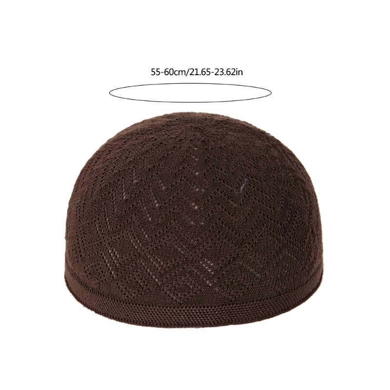 Knitted Turban Hat Men Breathable Mesh Islamic Kufi Solid Color Round ...