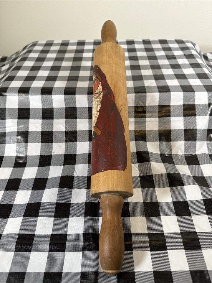 Hand Painted Wooden Santa Rolling Pin Wall Hanging, Xmas Holiday Decor ...