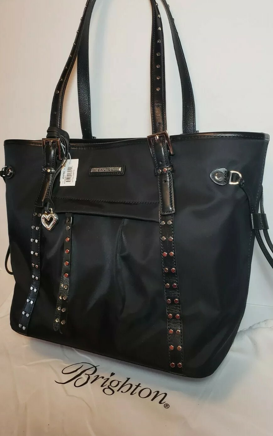 BRIGHTON PRETTY TOUGH SYDNEY BLACK STUDDED NYLON & LEATHER TOTE ...