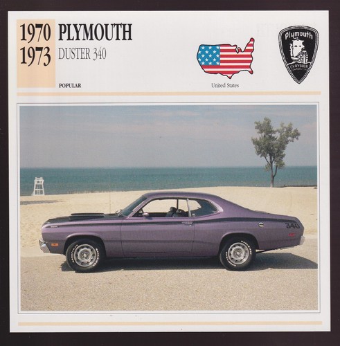 1970-1973 Plymouth Duster 340 V8 Mopar Muscle Car Photo Spec Stat CARD ...
