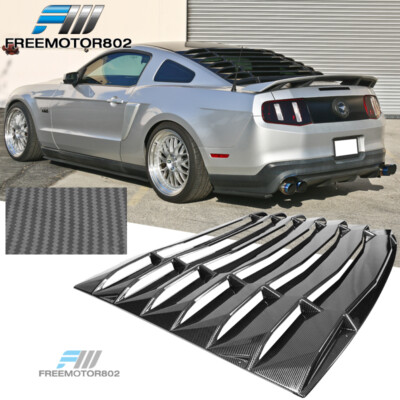 Fits 05-14 Ford Mustang Rear Window Louvers Carbon Fiber Print Rain Sun ...