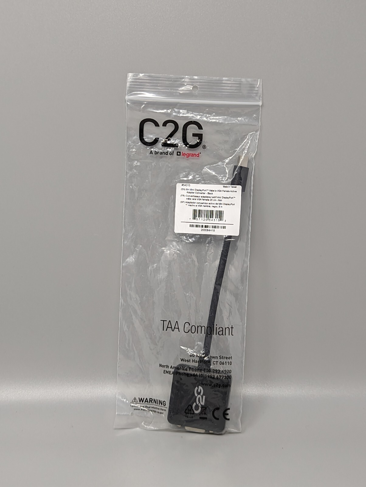 C2G Mini Display Port Adapter Male Display Port to Female VGA 8 inches ...
