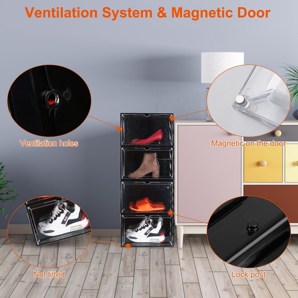 12Packs X-L Shoe Boxes Stackable Sneaker Box Plastic Storage Case ...