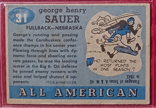1955 Topps All American George Sauer Card. | eBay