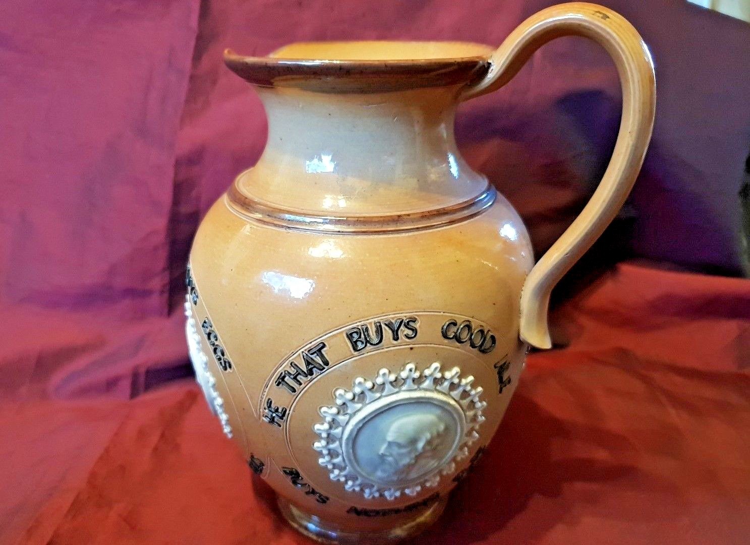 Doulton Lambeth Motto Jug - Circa 1895 'He Who Buys Good Ale buys ...