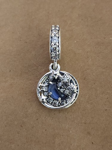 AUTHENTIC PANDORA BLUE NIGHT SKY CRESCENT MOON & STARS DANGLE CHARM ...