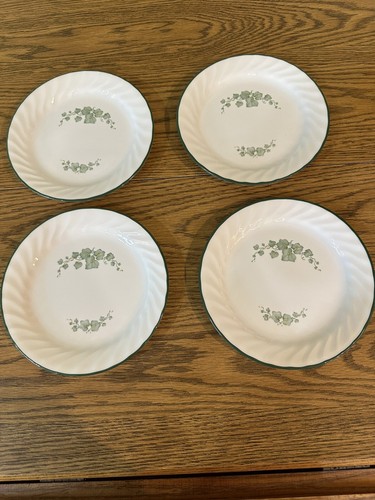 Set of 4 ~ Vintage Corelle Callaway Green Ivy Swirl Corning 7" Dessert ...