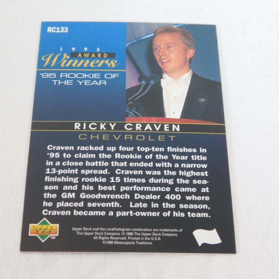 1996 Upper Deck 1995 Award Winners Card Ricky Craven RC133 Hologram ...