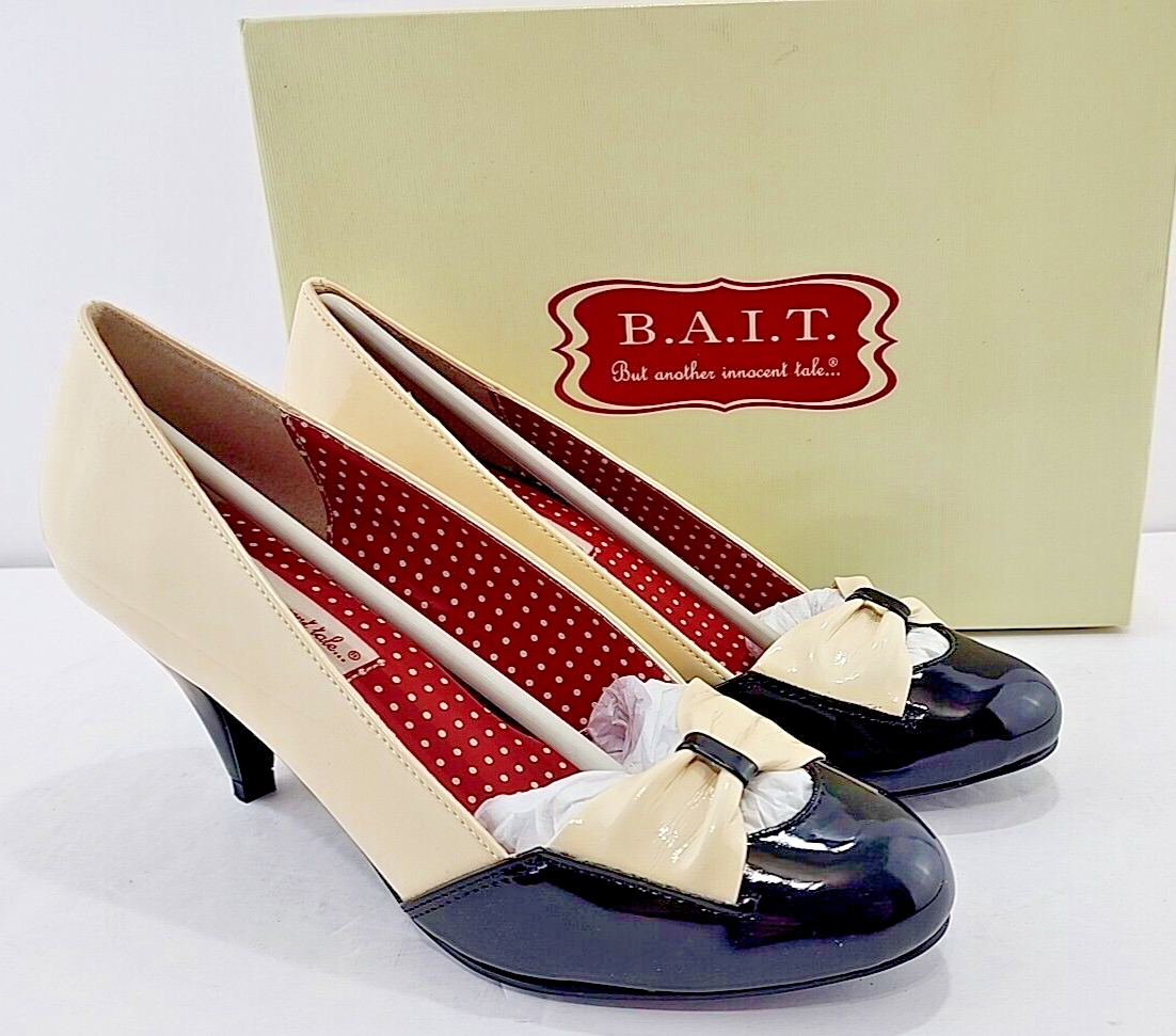 BAIT Womens Hanalee Pump Shoe Size 8M Black & cream faux patent leather ...
