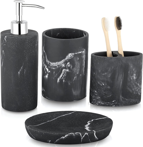 ZCCZ Bathroom Accessories Set Complete, 4 Piece Marble Pattern ...