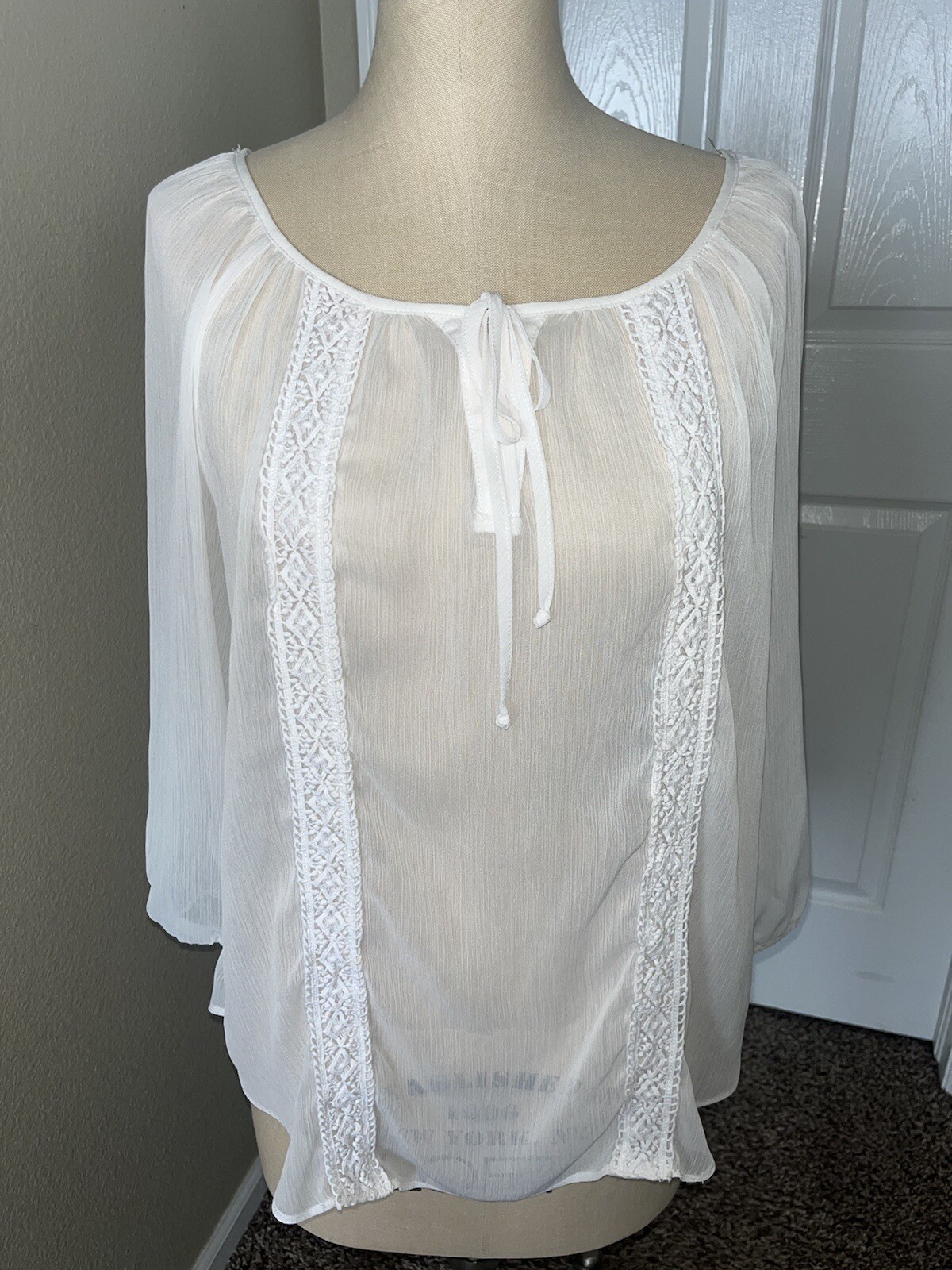 AB Studio Sheer White Blouse Large - Gem