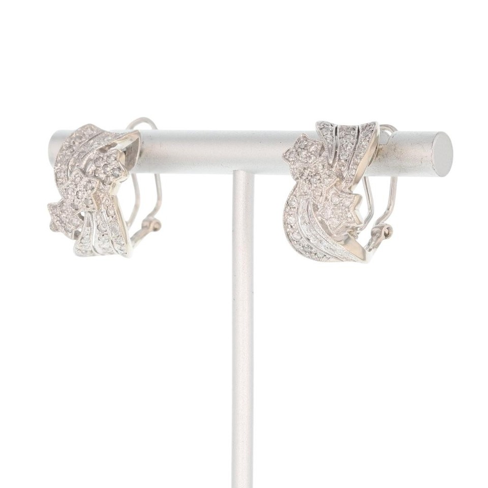 .54ctw Round Cut Diamond Pavé Star Motif Omega Pair Earrings 14k White ...