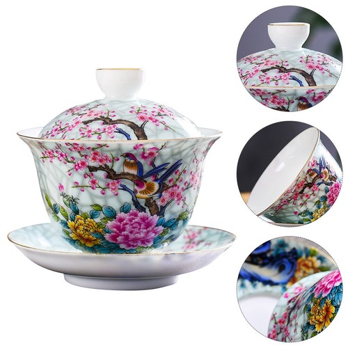 1 Set Tea Cup Ceramic Teapot Flower Bird Design Teapot Retro Tea Set ...