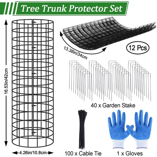 12p Tree Protectors from Deer,16.5 Inches High Pre-Curved Metal Mesh ...