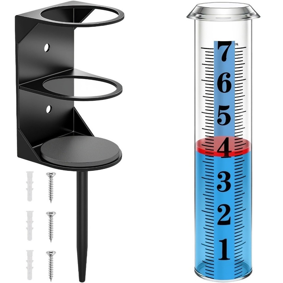 Outdoor Rain Gauge with Sturdy Metal Rack Holder for Reliable Rainfall ...