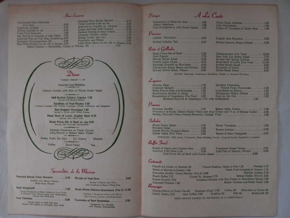 Vintage 1971 Legendary The Beverly Hills Hotel California Dinner Menu ...