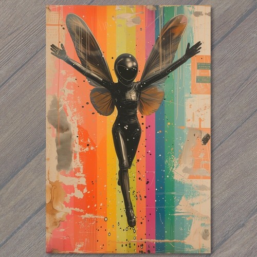 POSTCARD Alien Rainbow Winged Black Monster Weird Creepy Scary Unusual ...